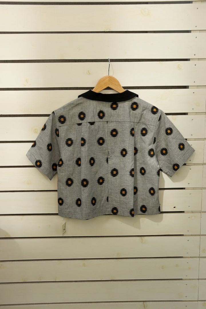 Black Ryukyu Kasuri-Crop Kimono Shirt | Sai Japan Vintage